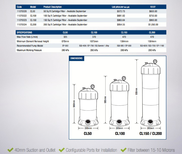 Poolrite C Series Cartridge Filters